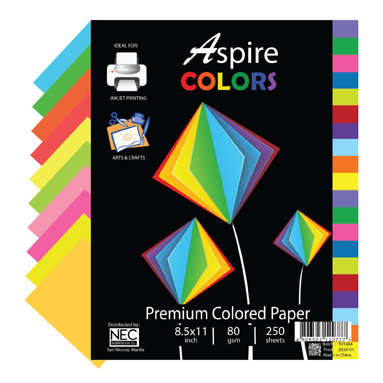 Aspire Color Paper Short – 250 Sheets, 80gsm Assorted Colors for ...
